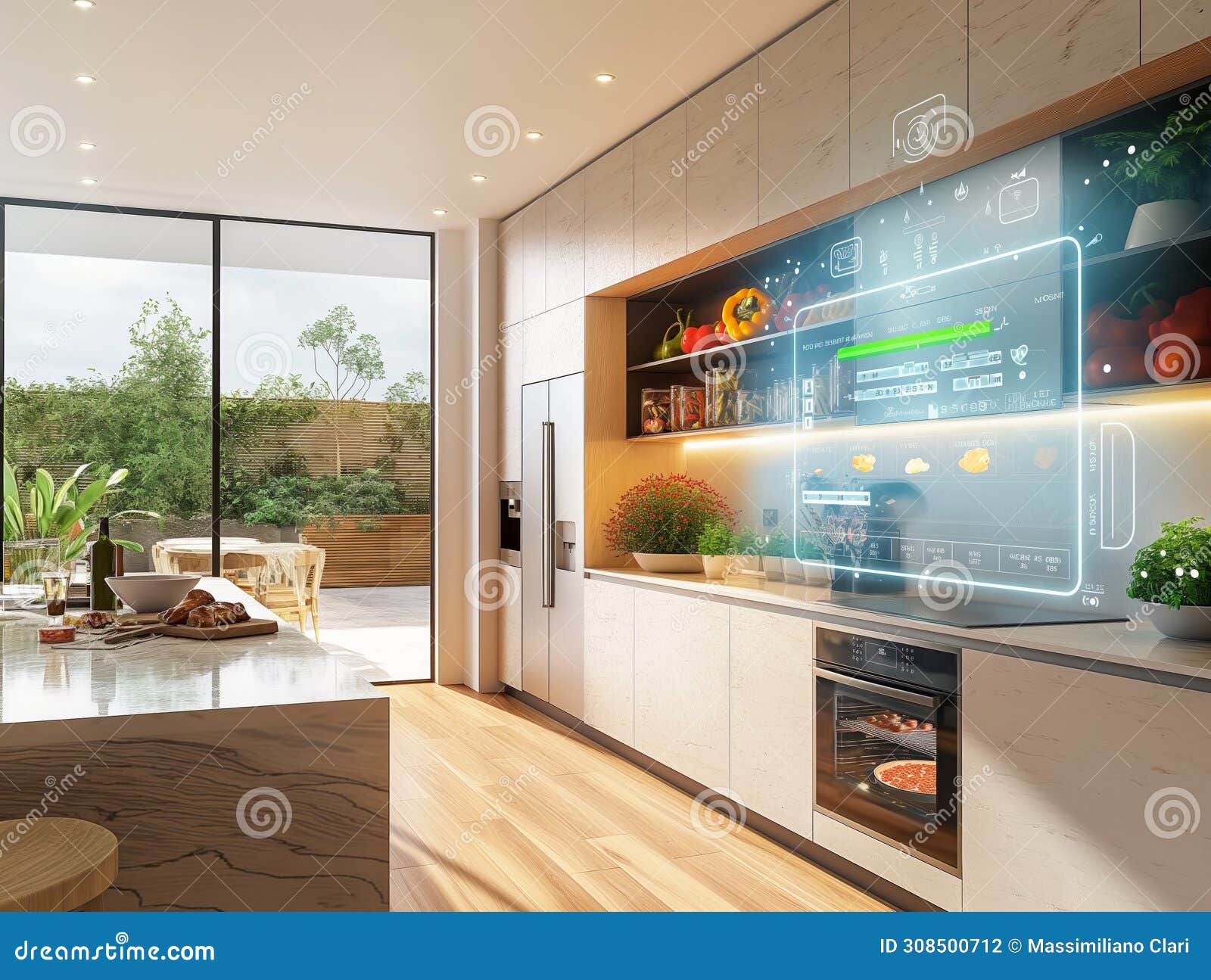 Smart Kitchen Interior with Interactive Technology Stock Illustration ...