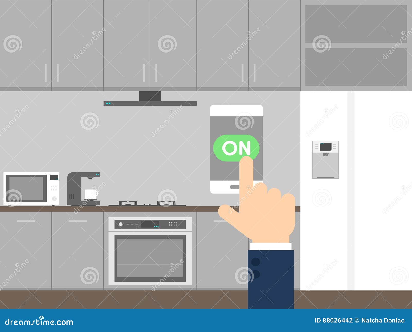 Smart Kitchen Technology Concept Control with Smart Phone Stock ...
