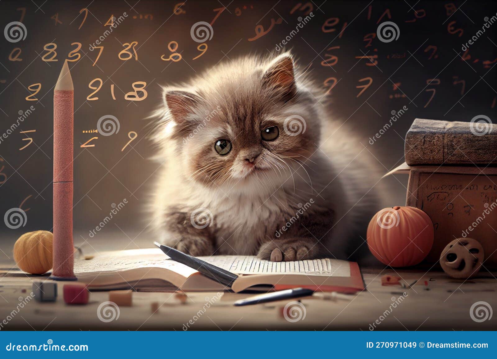 Smart Kitten Does Homework. AI Generated Stock Illustration - Illustration of smart, lesson ...
