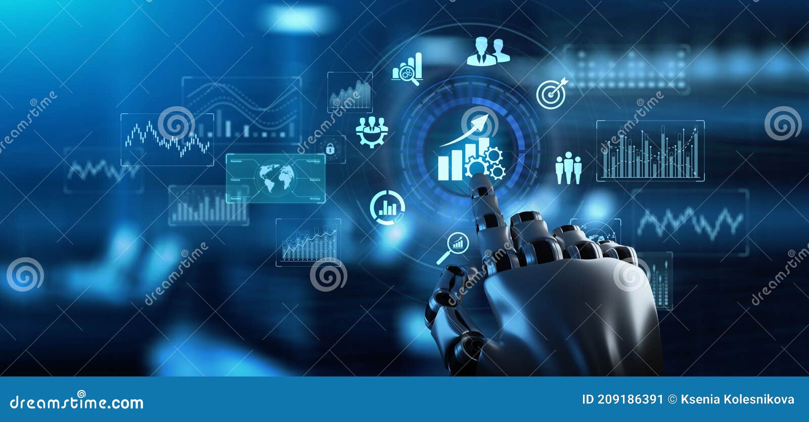 Smart KPI Key Performance Indicator Business Productivity. Robotic Arm ...