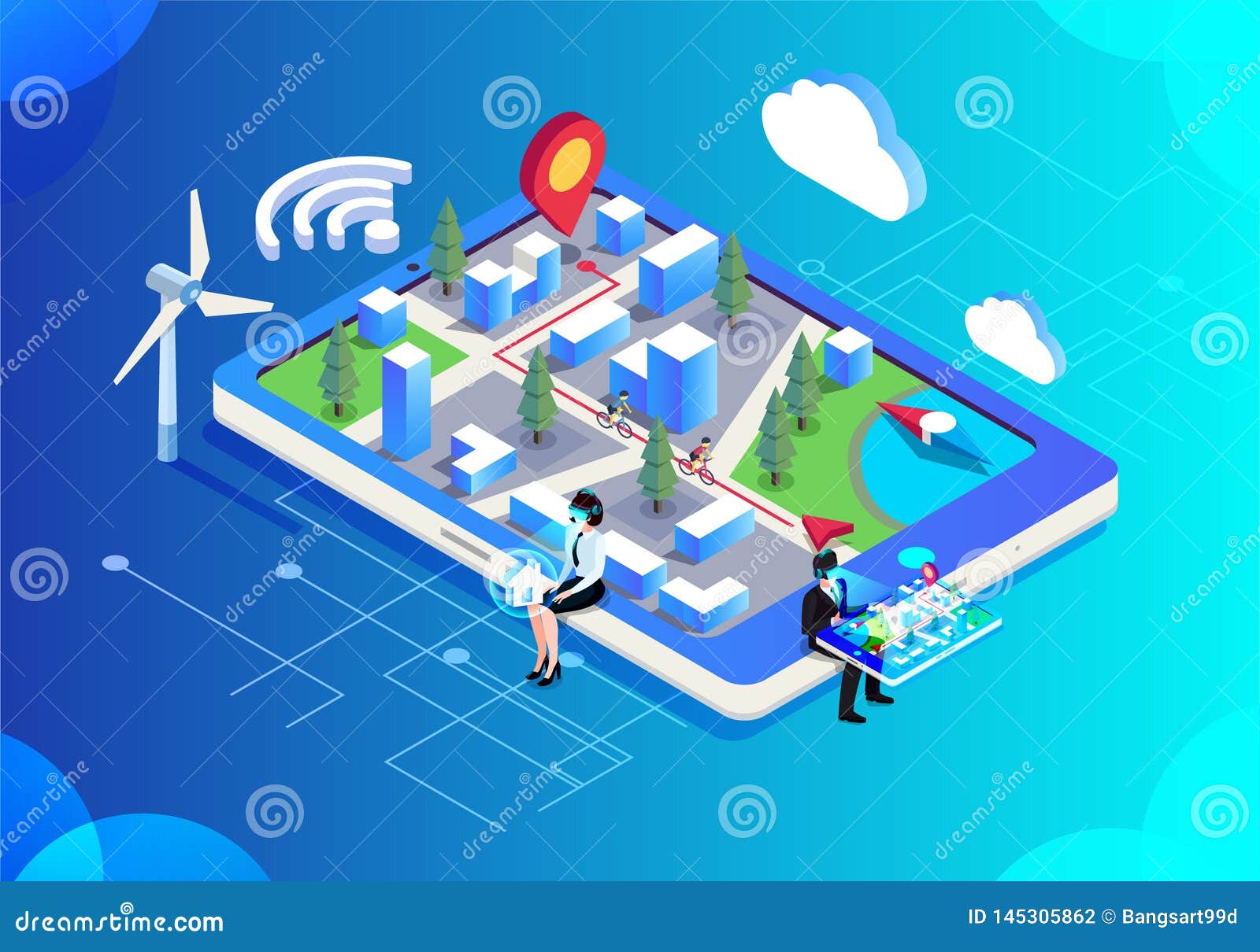 Smart Life in the Technological Cities Stock Vector - Illustration of ...