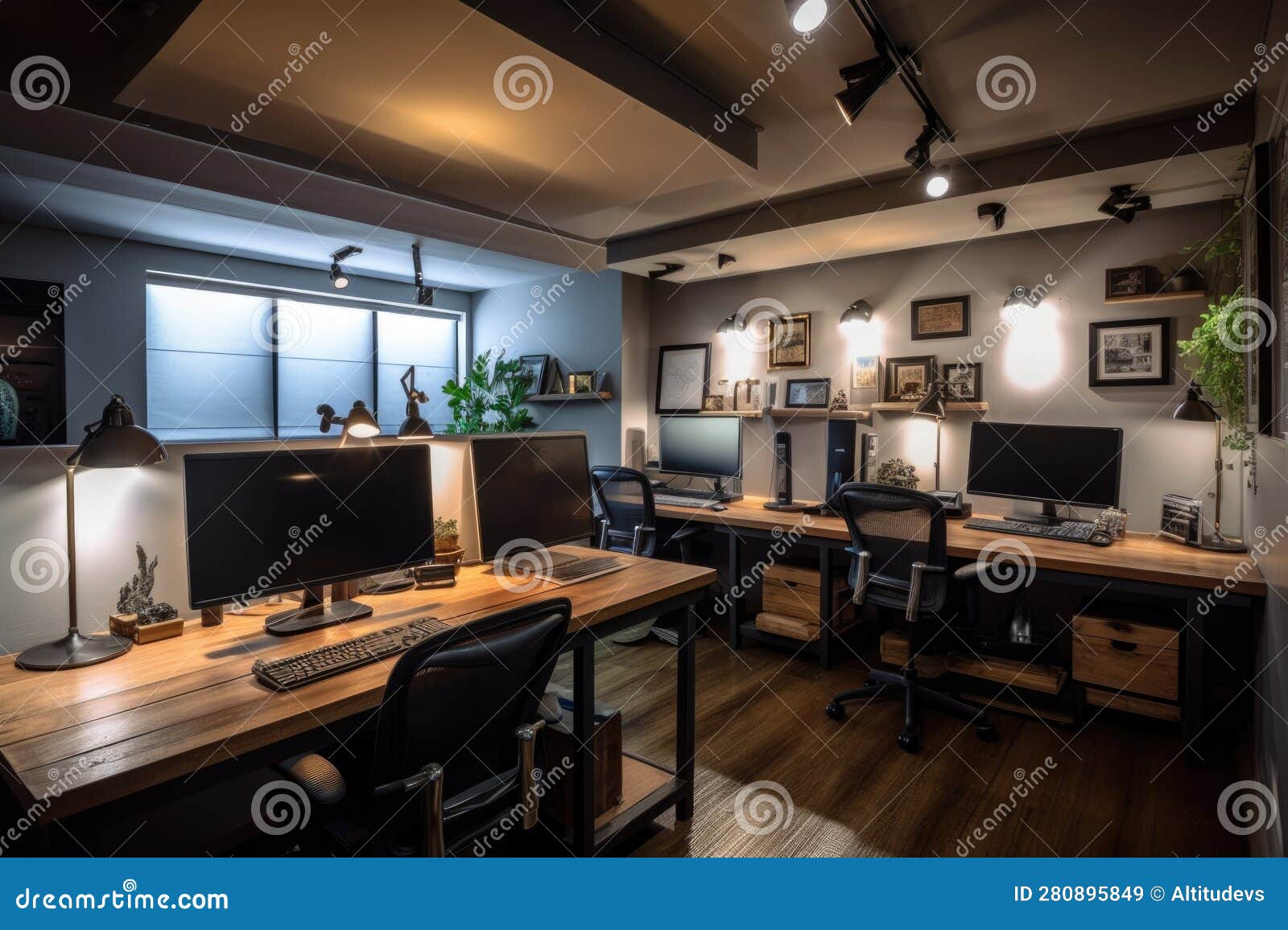 Smart Lighting Setup in Sleek Office Interior, with Track Lighting and ...