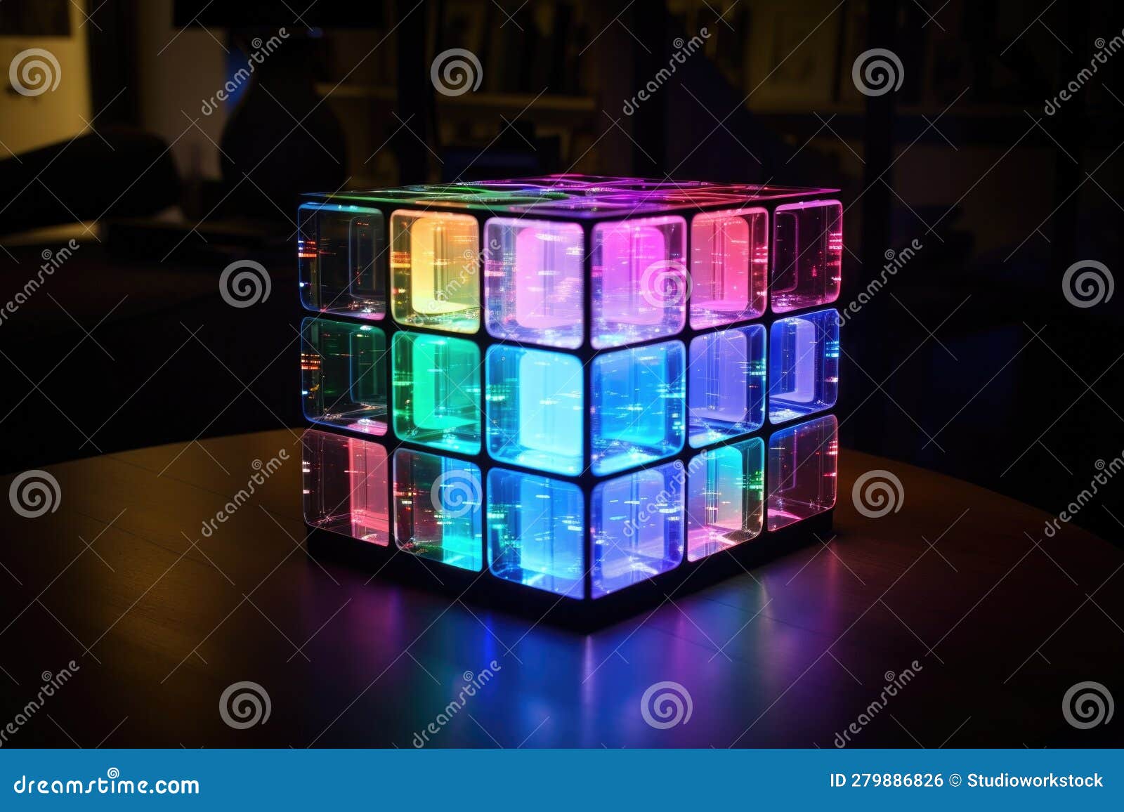 Smart Lighting System Illuminating Glass Cube with Changing Colors ...