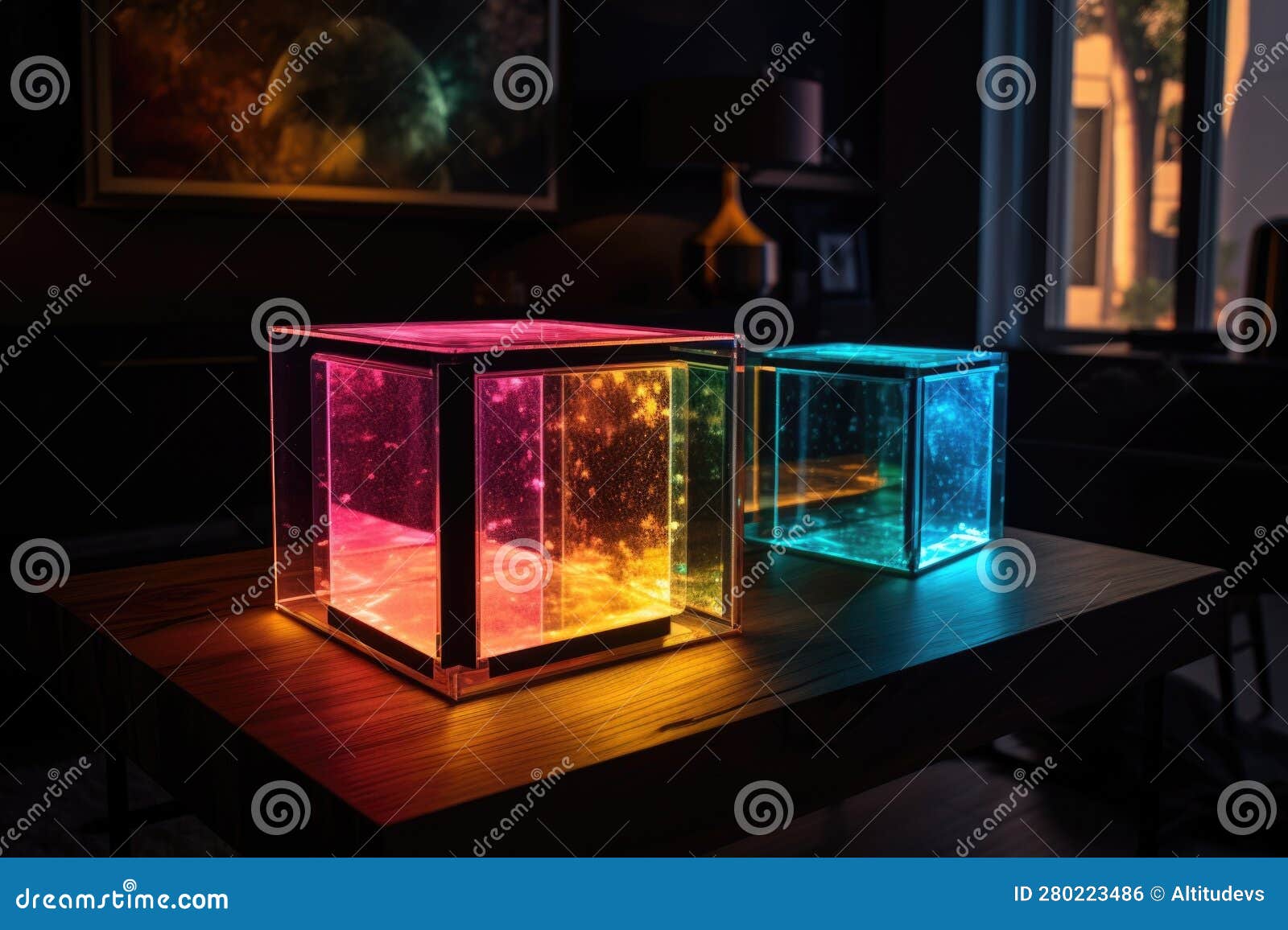 Smart Lighting System Illuminating Glass Cube with Changing Colors ...