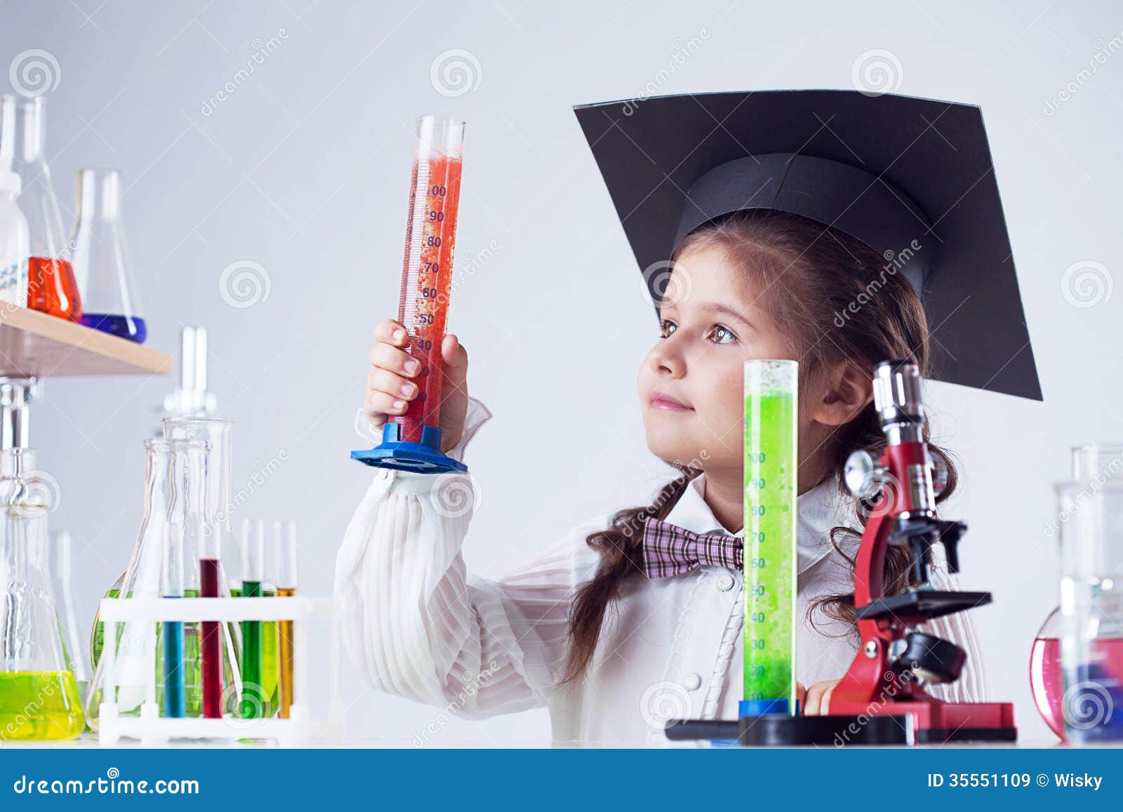 Smart Little Experimenter Looking at Test Tube Stock Image - Image of ...