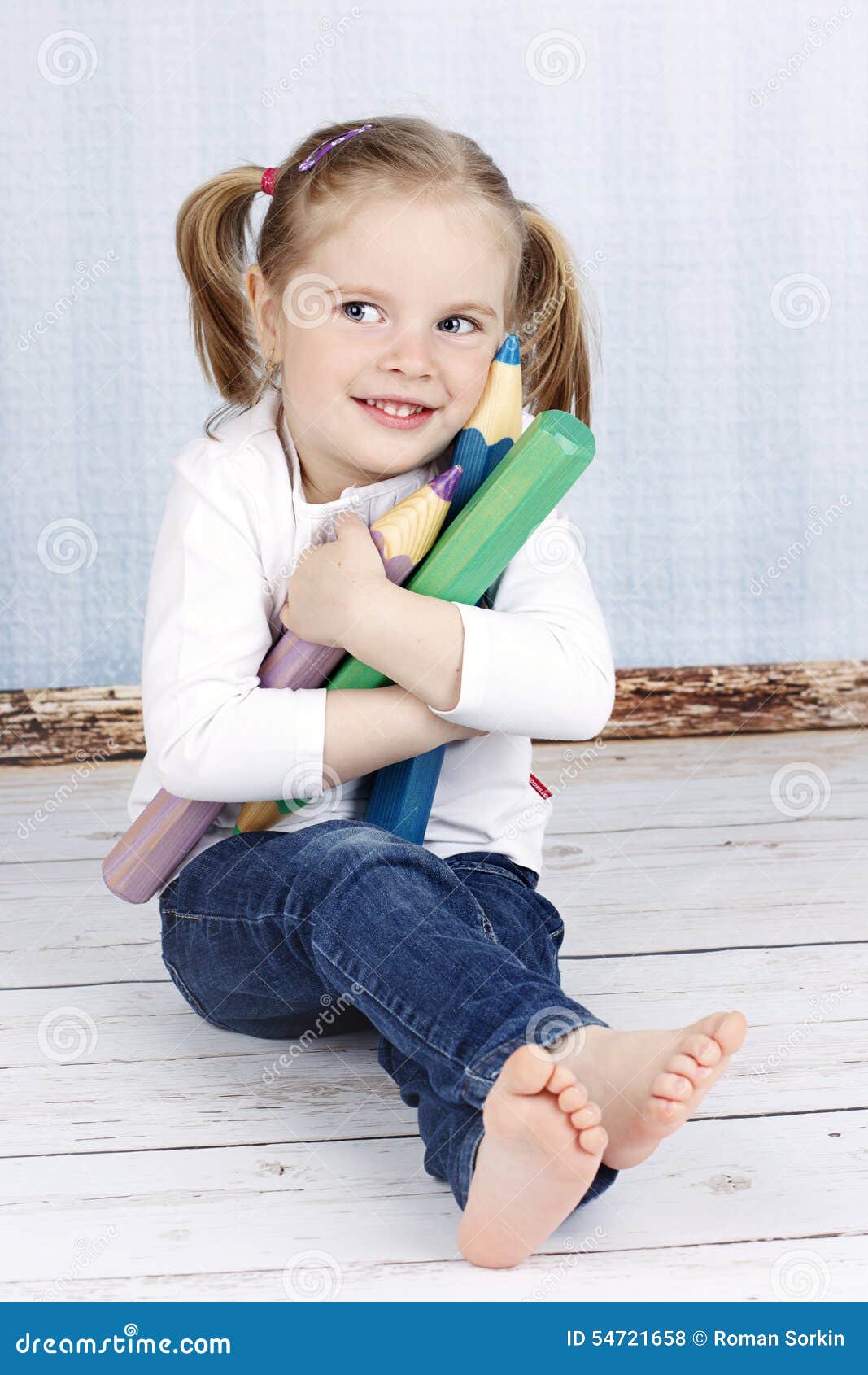 Smart Little Girl Holding Big Crayons Stock Photo - Image of ability ... Smart Little Girl Holding Big Crayons Stock Photo - Image of ability ...