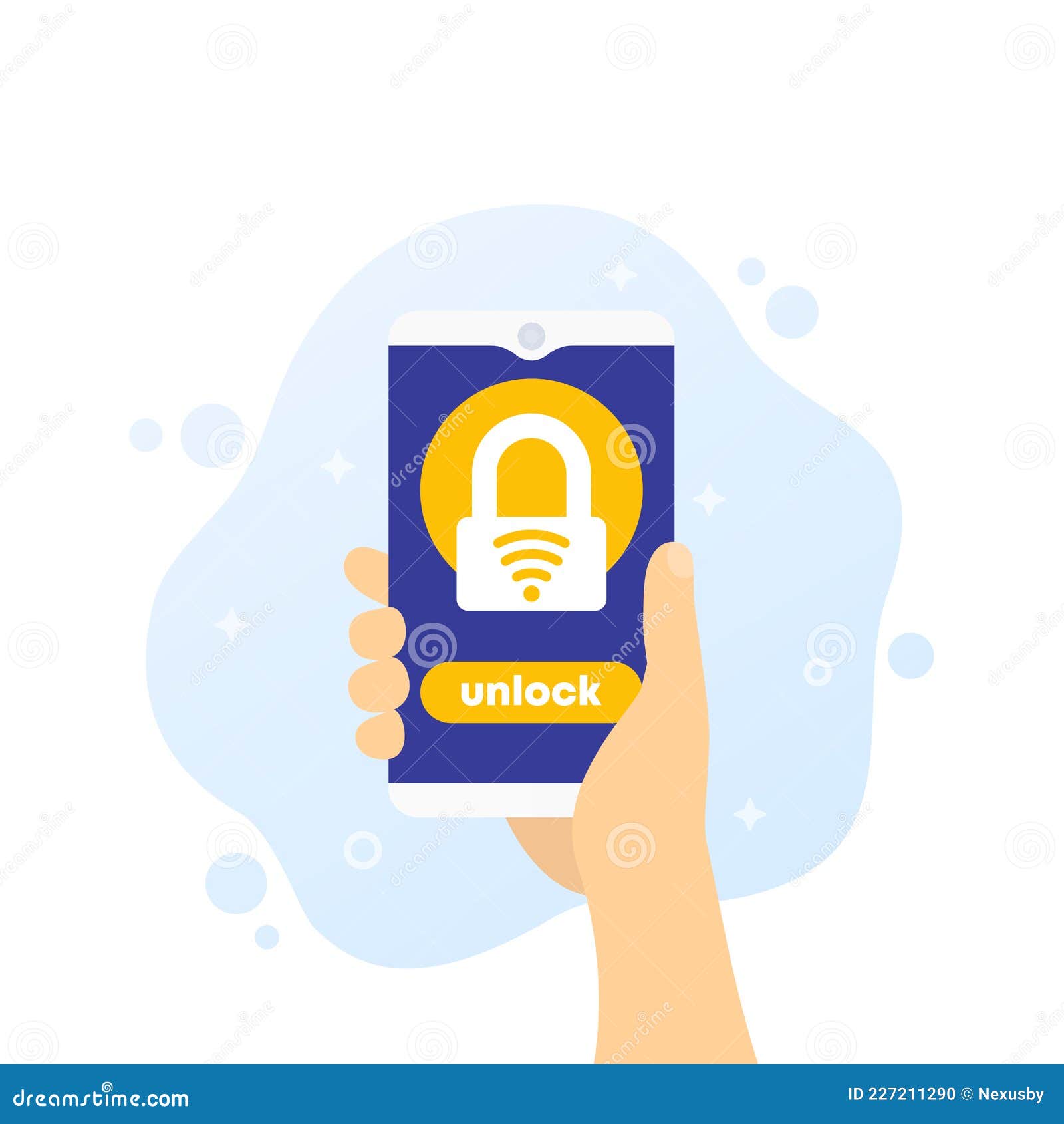 Smart Lock Mobile App, Phone in Hand Stock Vector - Illustration of ...