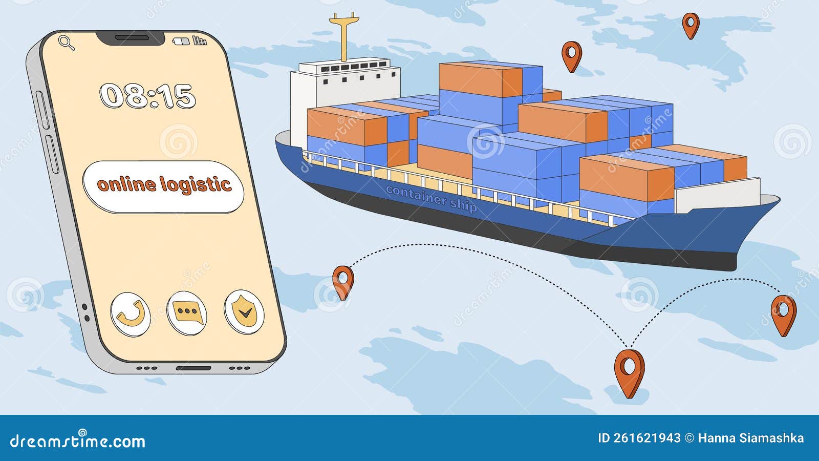 Smart Logistics with Cargo Ship Containers and Huge Smartphone Stock ...