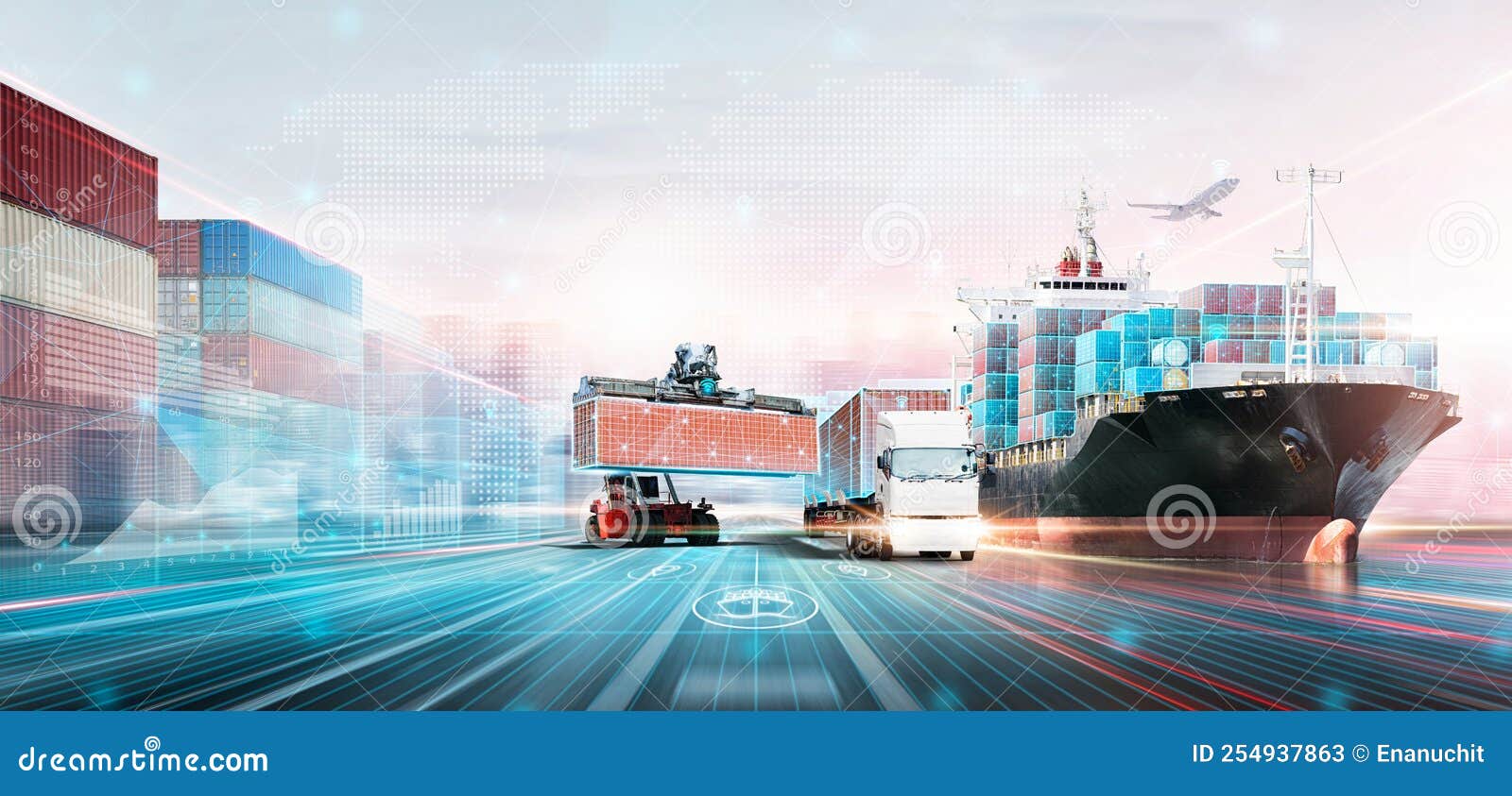 Smart Logistics Digital Marketing Technology Concept, Double Exposure ...