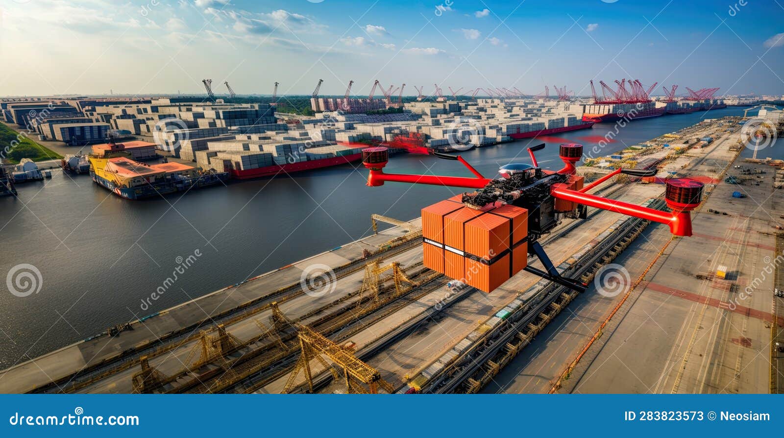 The Smart Logistics Ecosystem by Drone Stock Illustration ...