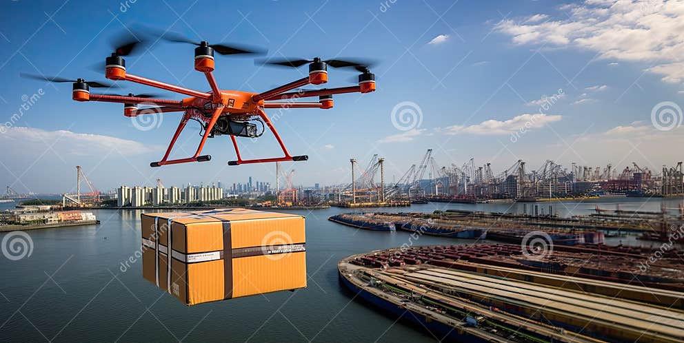 The Smart Logistics Ecosystem by Drone Stock Illustration ...