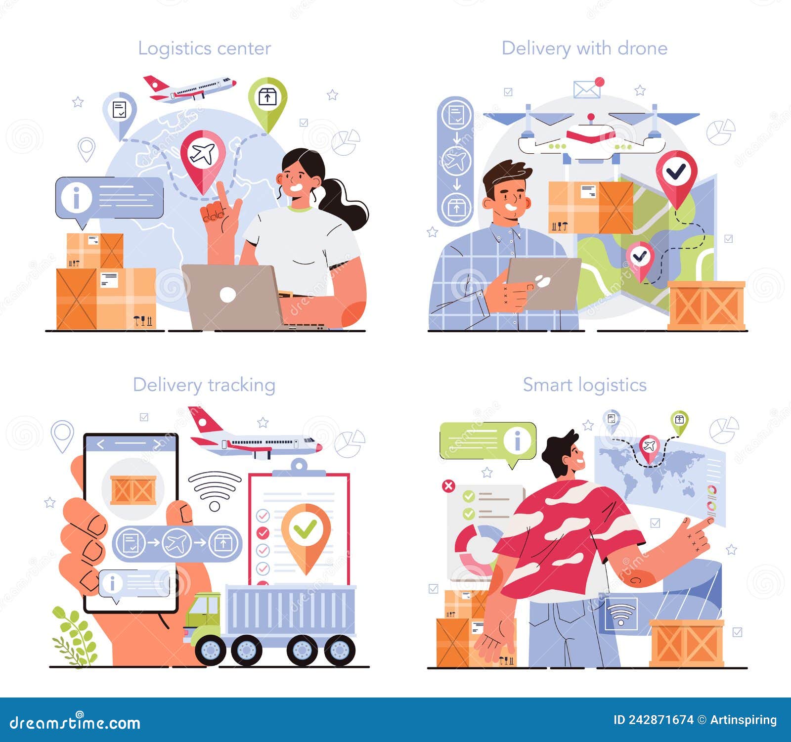Smart Logistics Technologies Concept Set. Idea of Modern Transportation ...