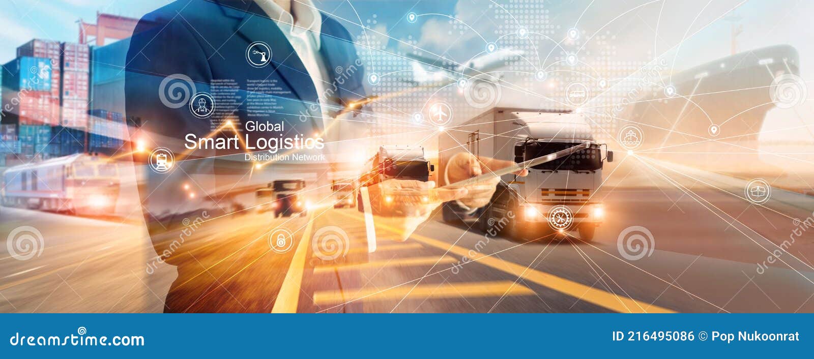 Smart Logistics and Transportation. Businessman Use Tablet and ...