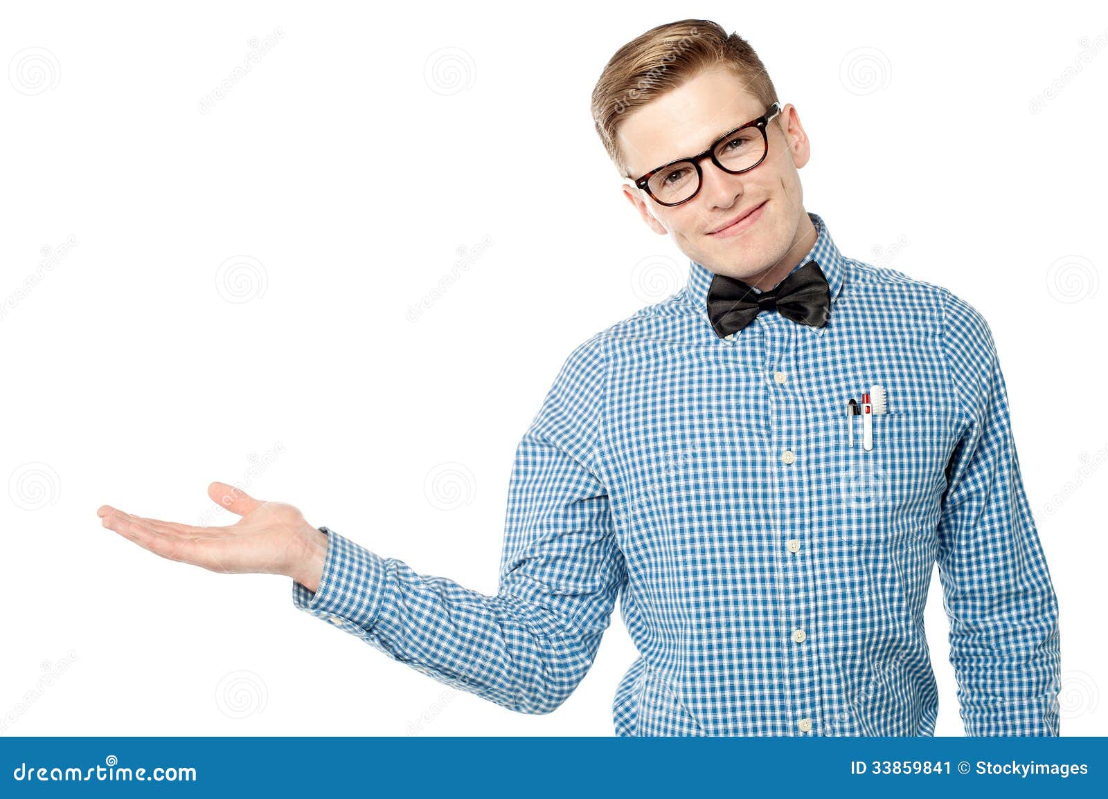 Smart Looking Guy Presenting Something Stock Image - Image of length ...
