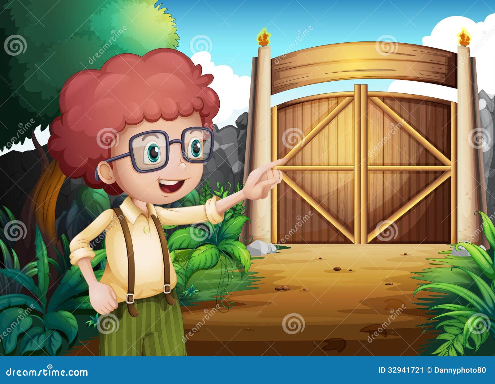 A Smart Looking Young Boy Inside the Gate Stock Vector - Illustration ...