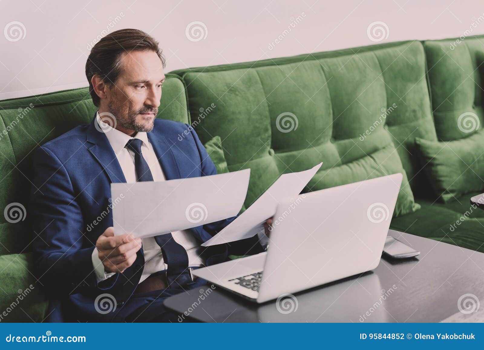Smart Male Executive Checking Data in Cafe Stock Photo - Image of ...