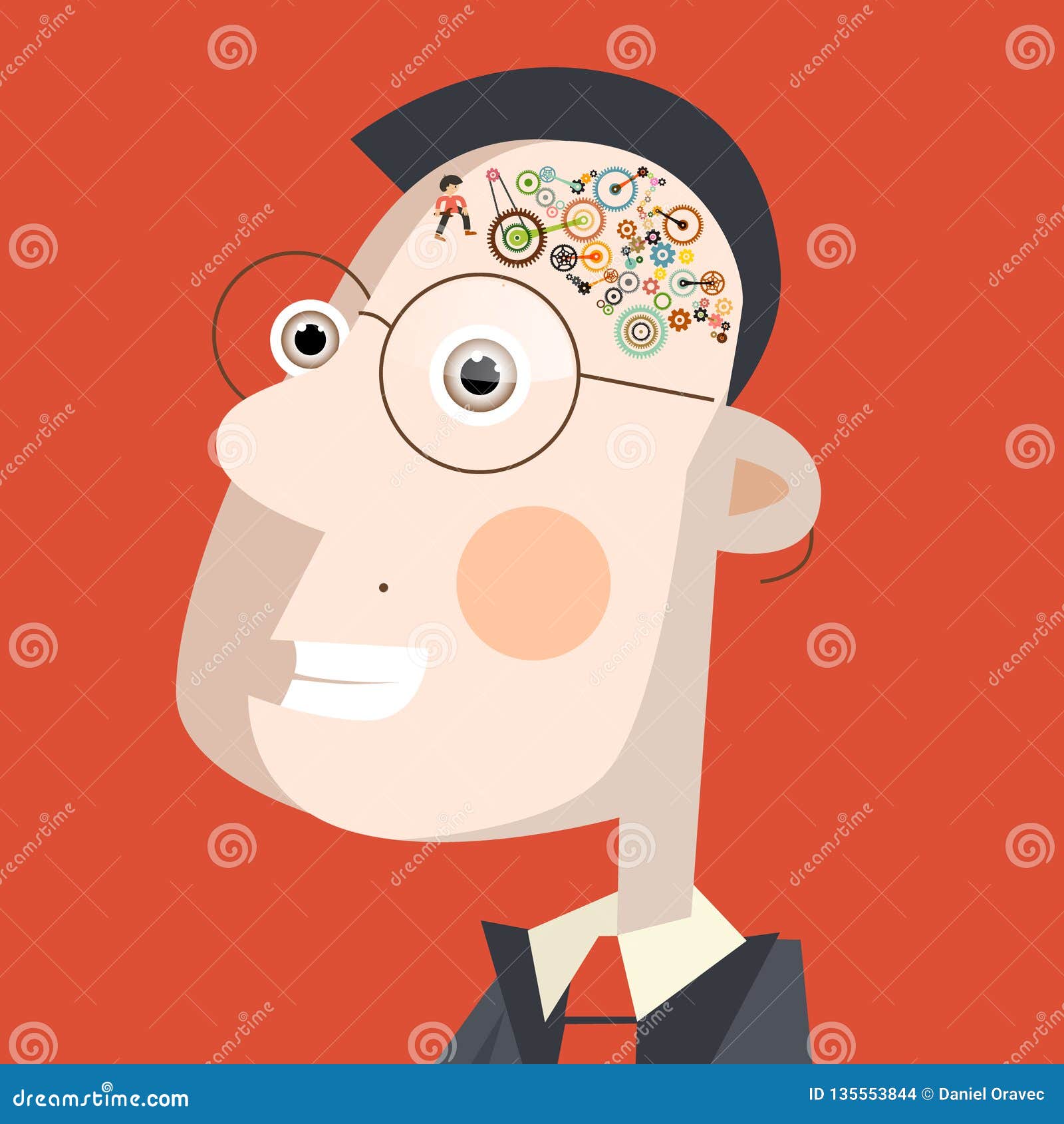 Smart Man with Cogs - Gears in Brain Stock Vector - Illustration of ...