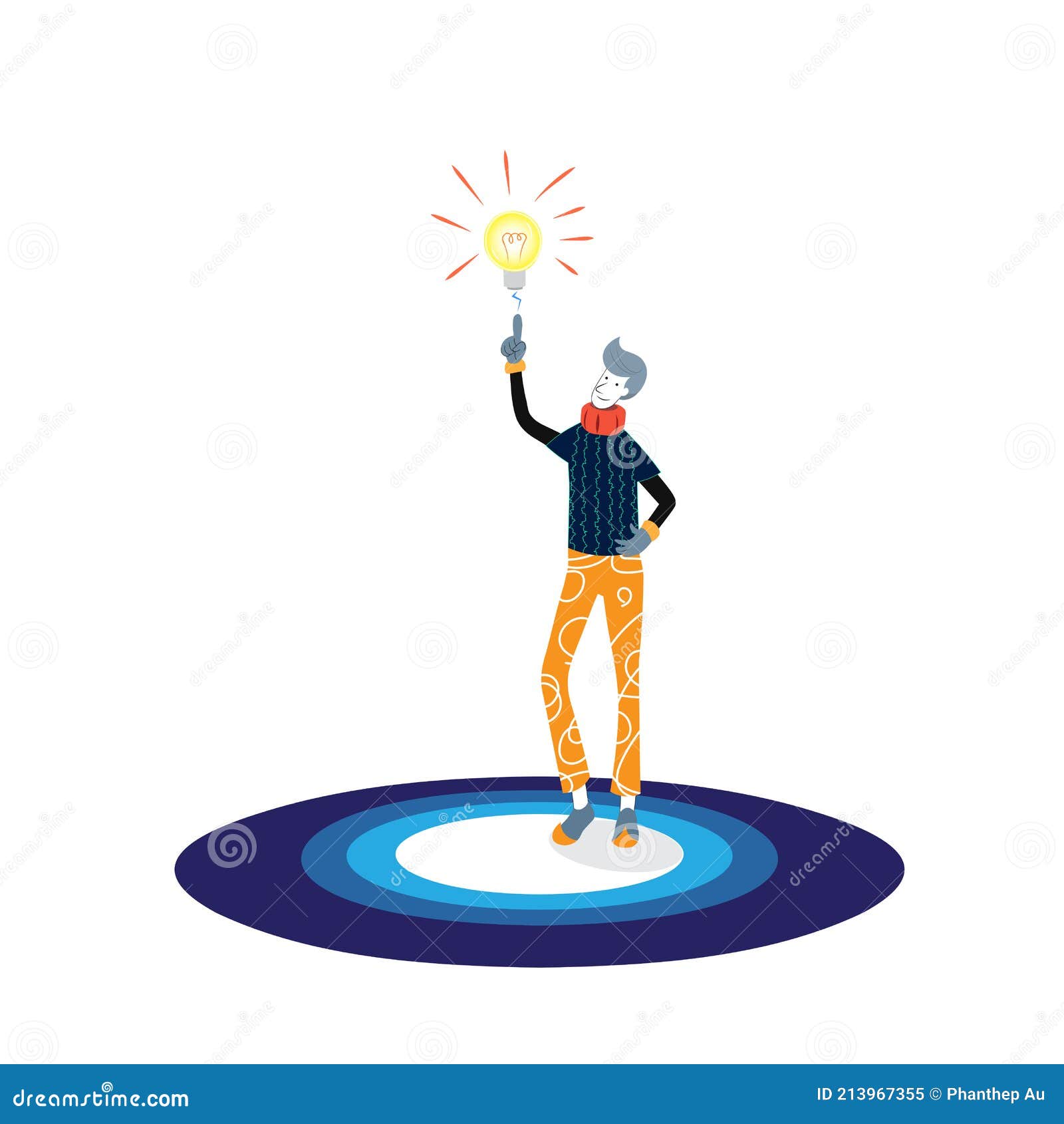Smart Man Lits a Light Bulb with Fingertip Stock Vector - Illustration ...