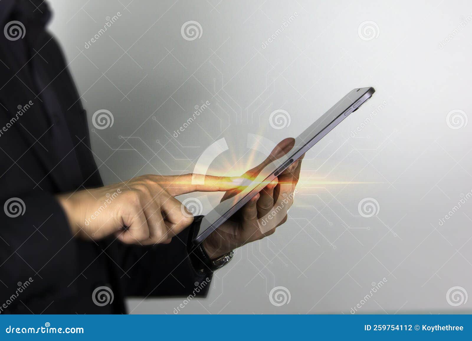 Smart Man S Finger Pointing on a Touch Screen Technology Device, and a ...