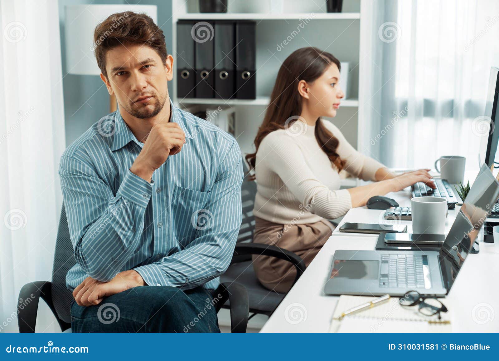 Smart Man Thinking Creative Project with Looking at Camera Photo ...