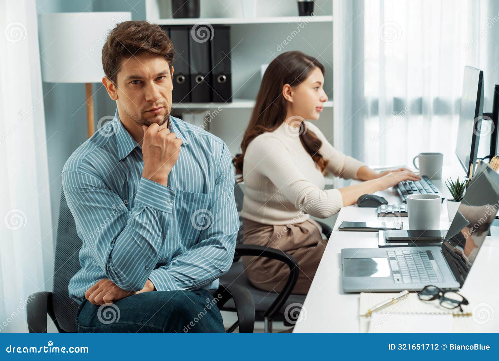 Smart Man Thinking Creative Project with Looking at Camera Photo ...