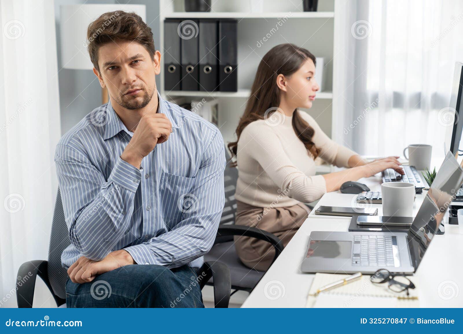 Smart Man Thinking Creative Project with Looking at Camera Photo ...