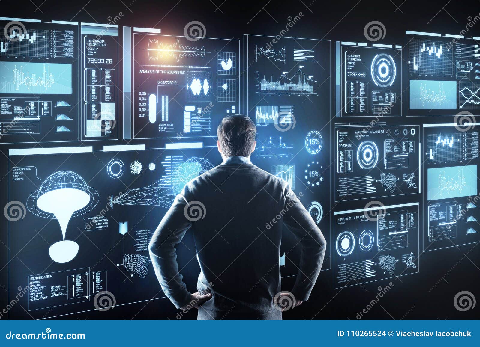 Smart Man Thinking while Looking at the Giant Screen Stock Photo ...