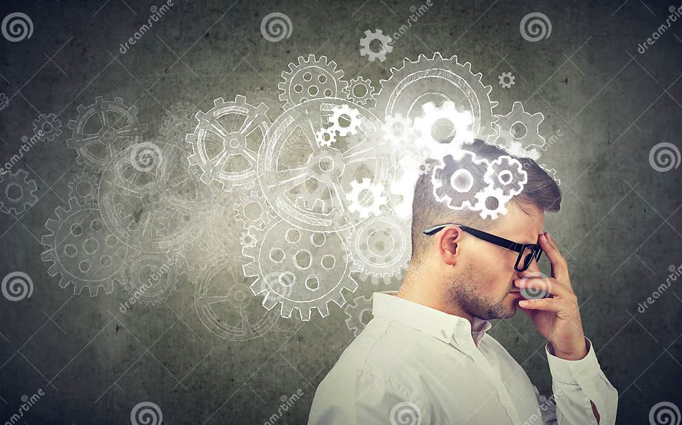 Smart Man Thinking about Technology Stock Image - Image of mind ...