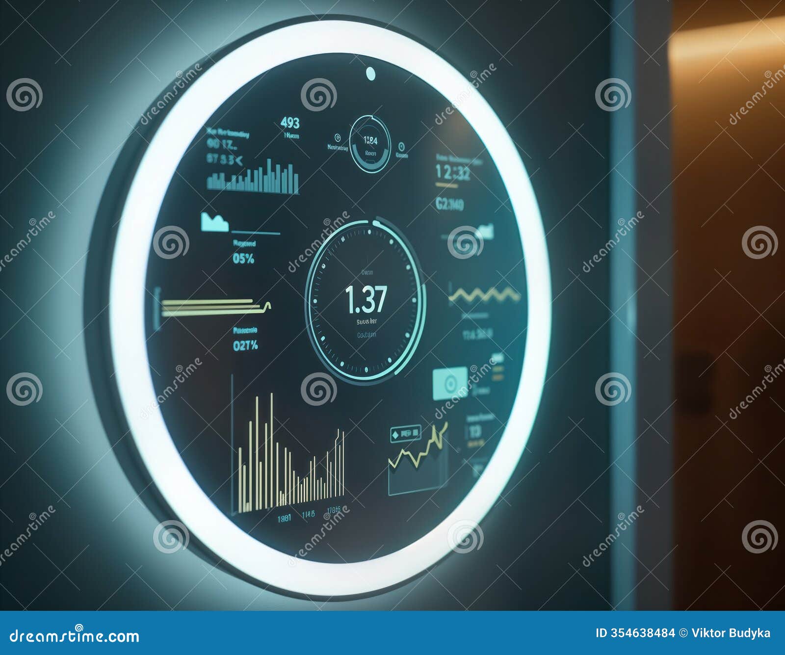 Smart Mirror Displays Health Data. Digital Interface Shows Various ...