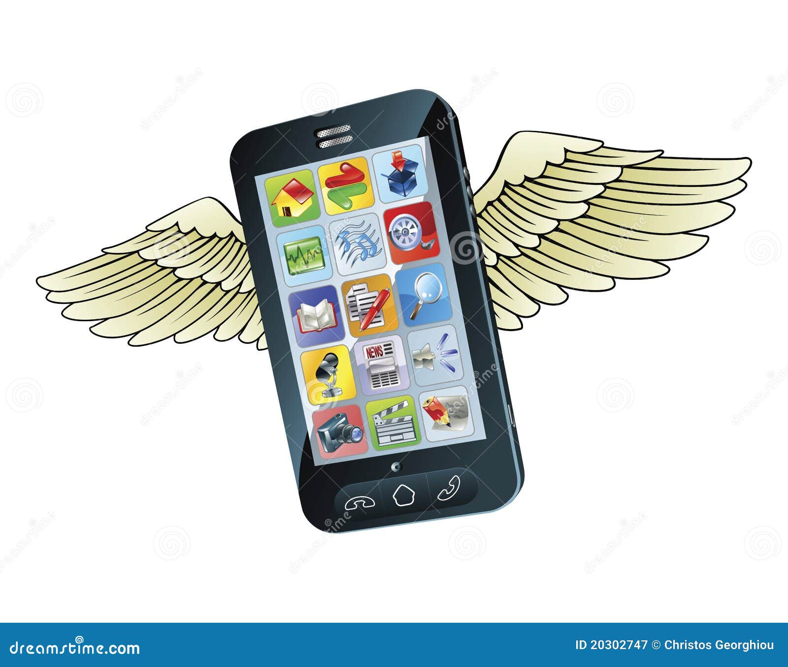 Smart Mobile Phone Flying With Wings Royalty Free Stock Photography ...