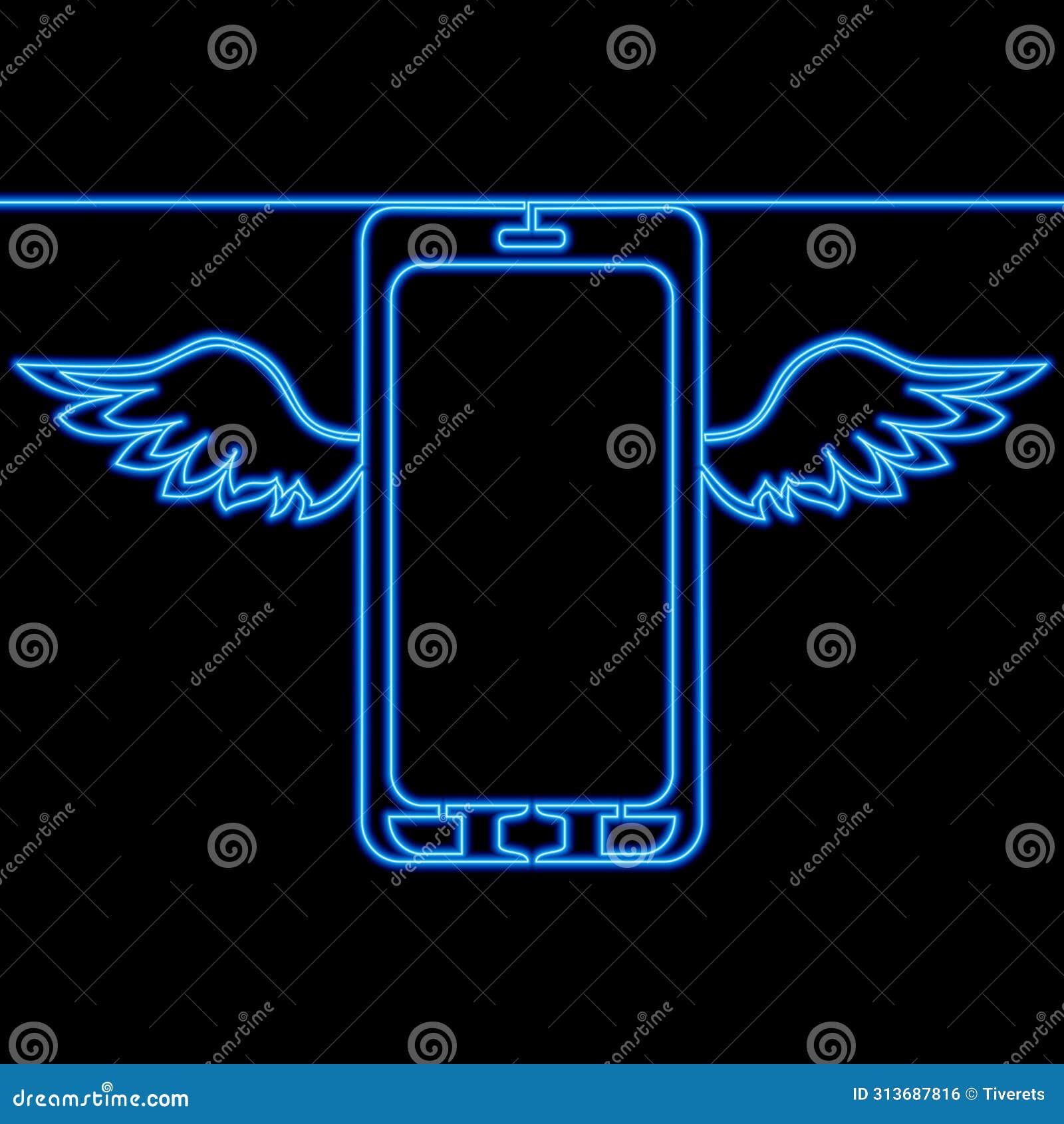 Smart Mobile Phone Flying with Wings Icon Neon Glow Concept Stock ...