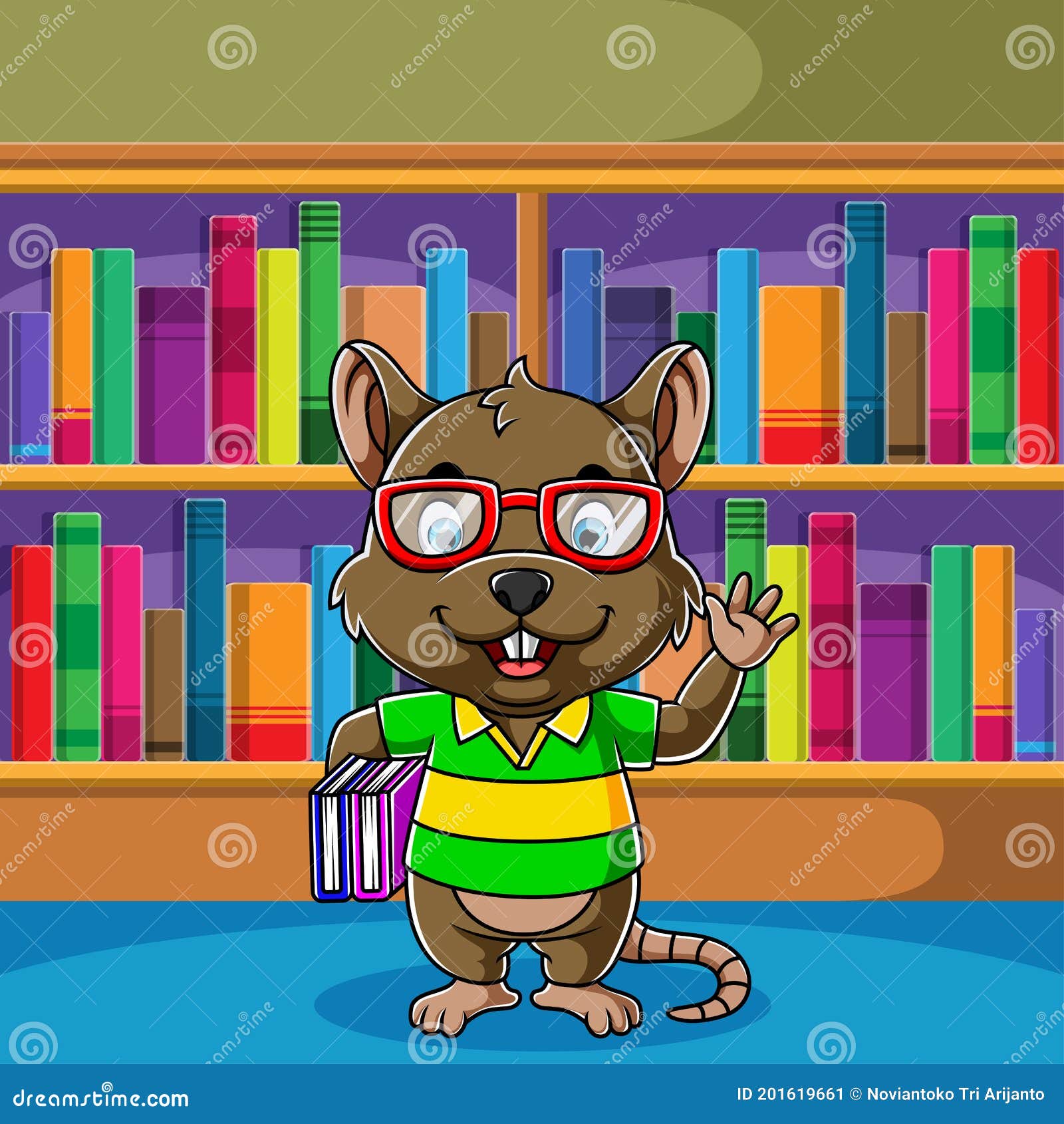 The Smart Mouse Standing and Holding a Lot of Book in His Hands Stock ...