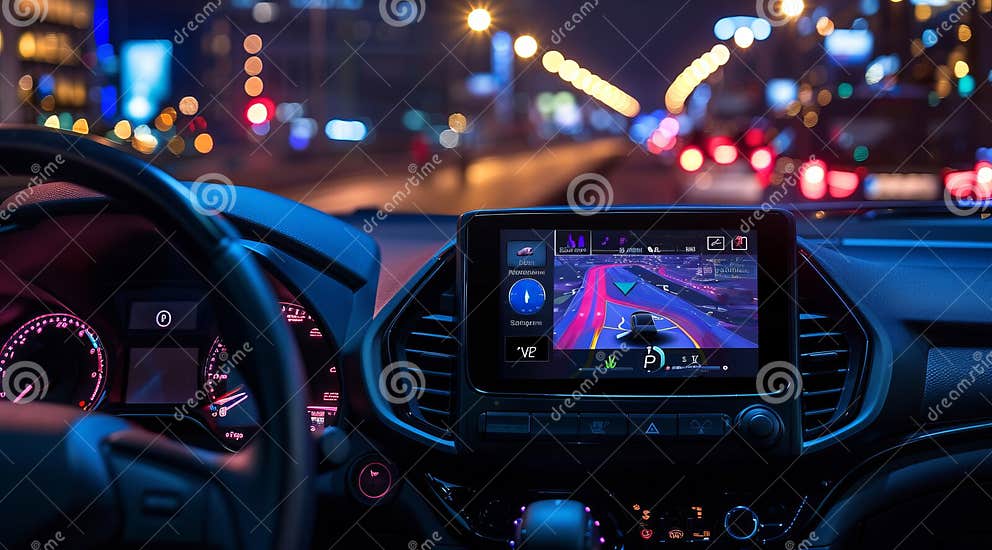 Smart Navigation Technology. GPS System on the Dashboard Stock Photo ...