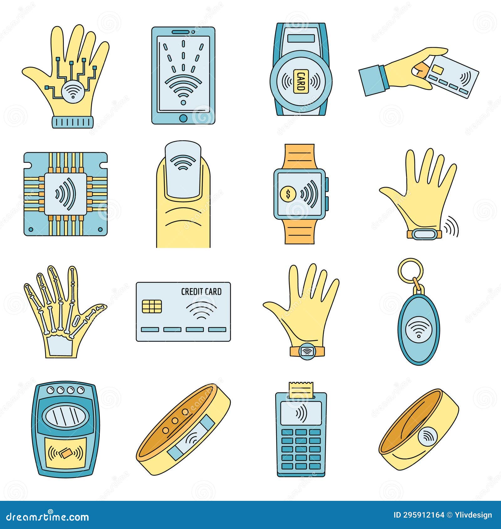 Smart Nfc Technology Icon Set Vector Color Stock Illustration ...