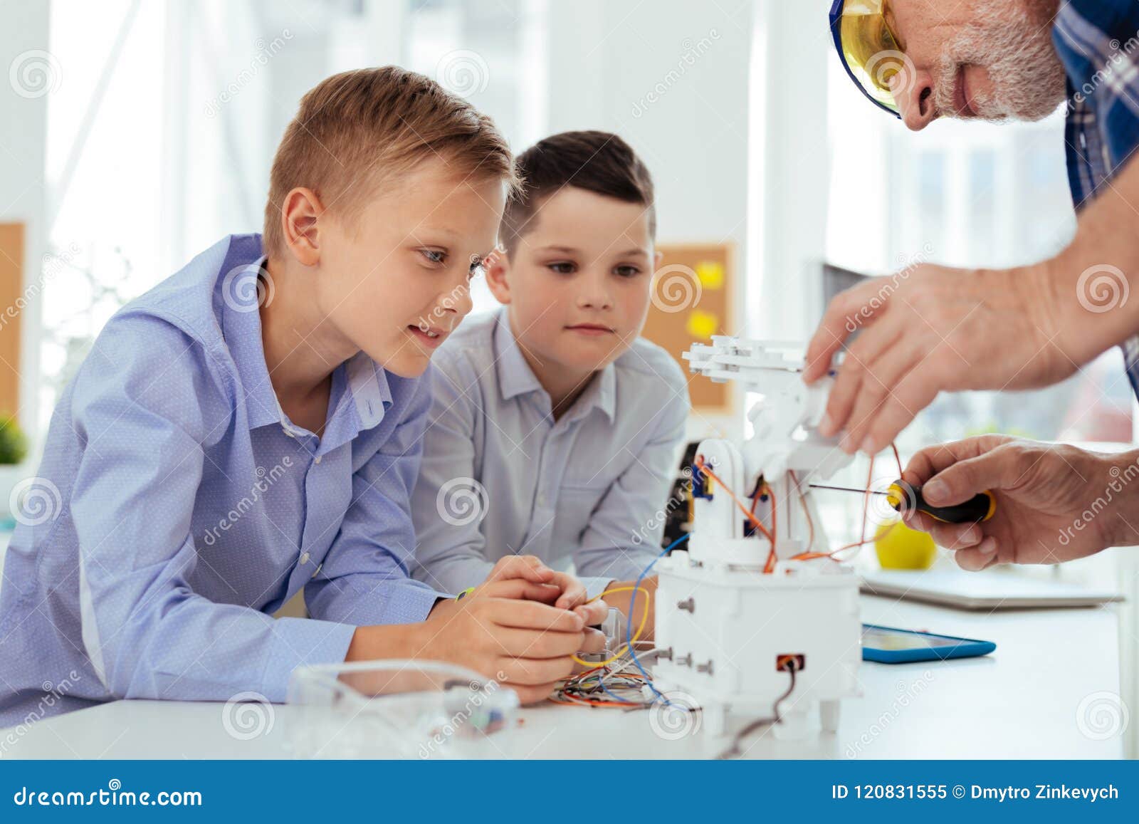 Smart Nice Boys Looking at Their Teacher Stock Image - Image of ...