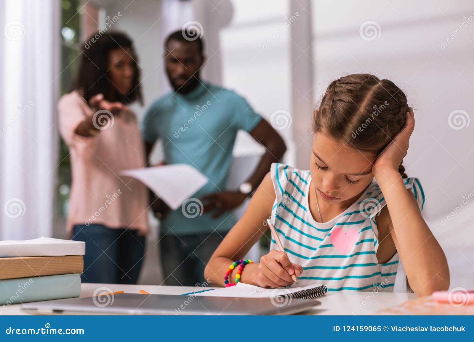 Smart Nice Girl Doing a Home Task at Home Stock Image - Image of family ...
