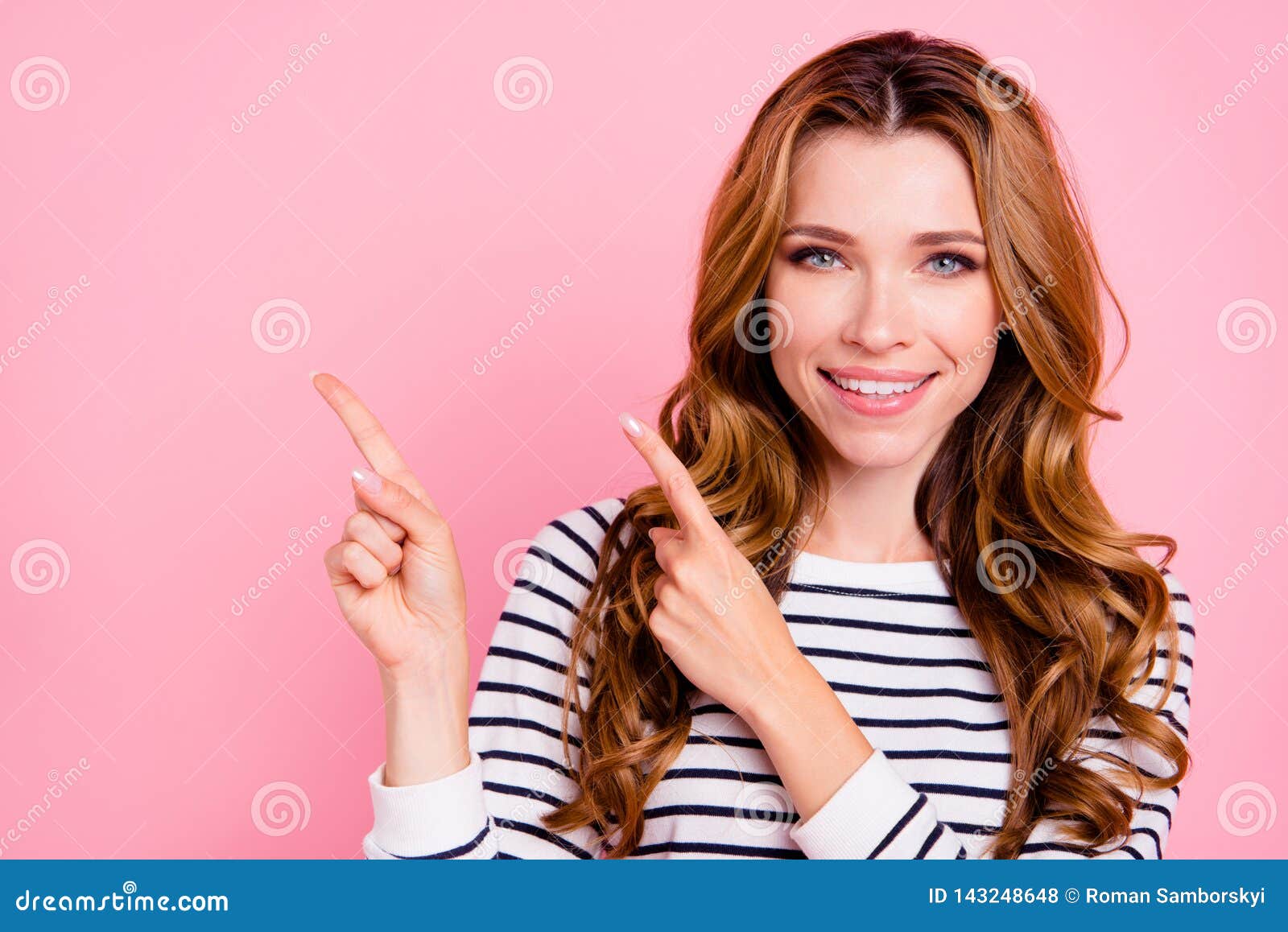 Smart Nice-looking Lady in Casual Clothes with Her Fingers Offer Stock ...
