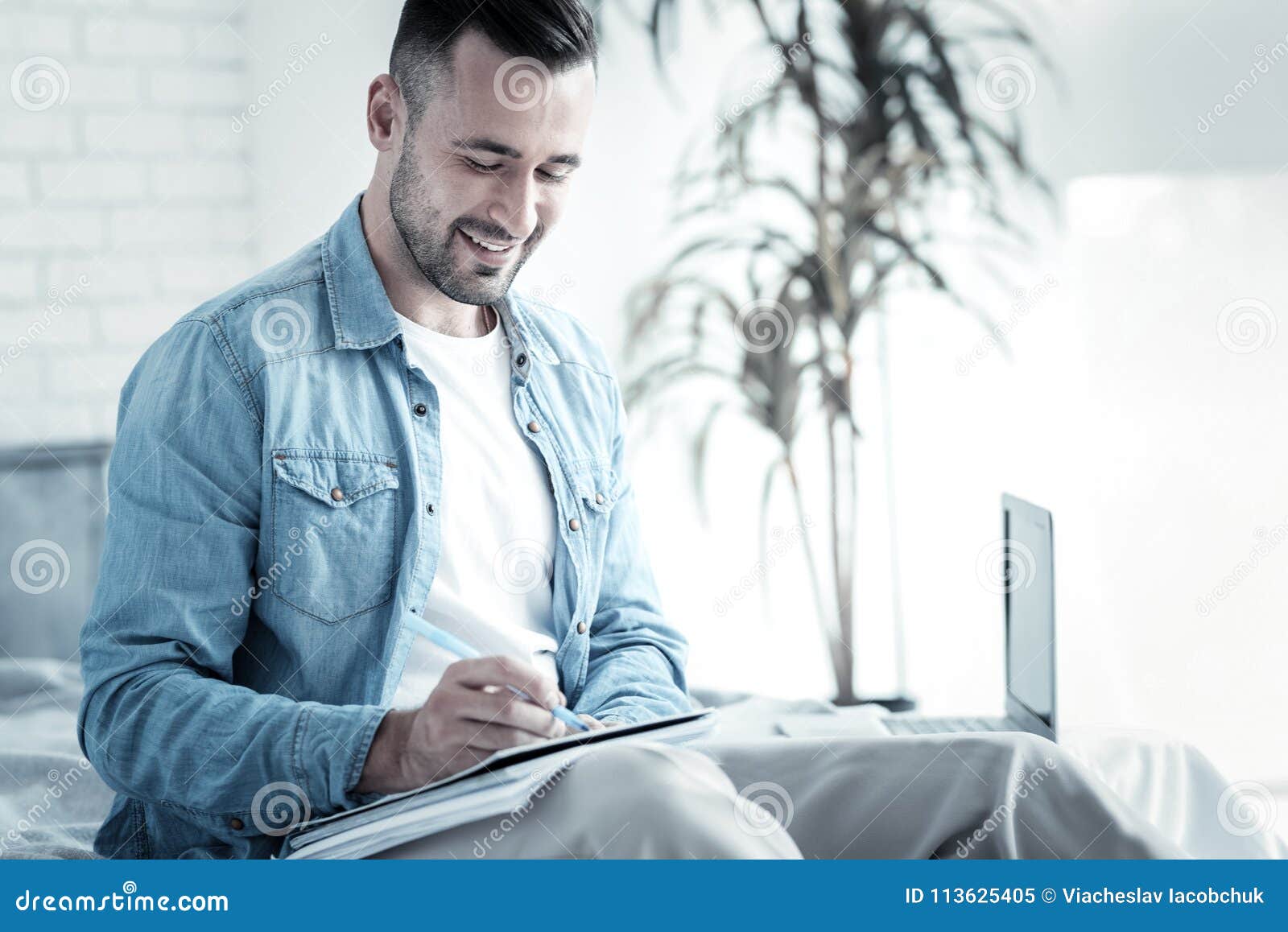 Smart Nice Man Planning His Day Stock Image - Image of device, creative ...