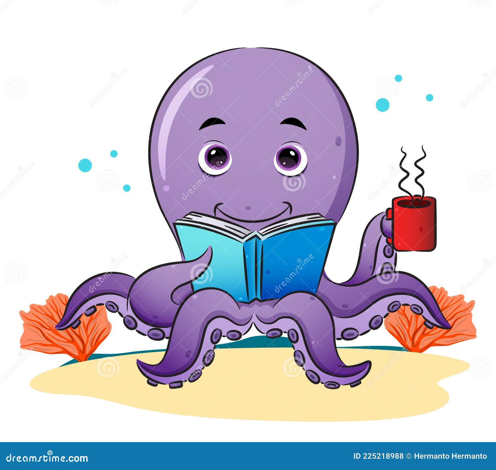 The Smart Octopus is Reading the Book and Enjoy the Coffee Stock Vector ...