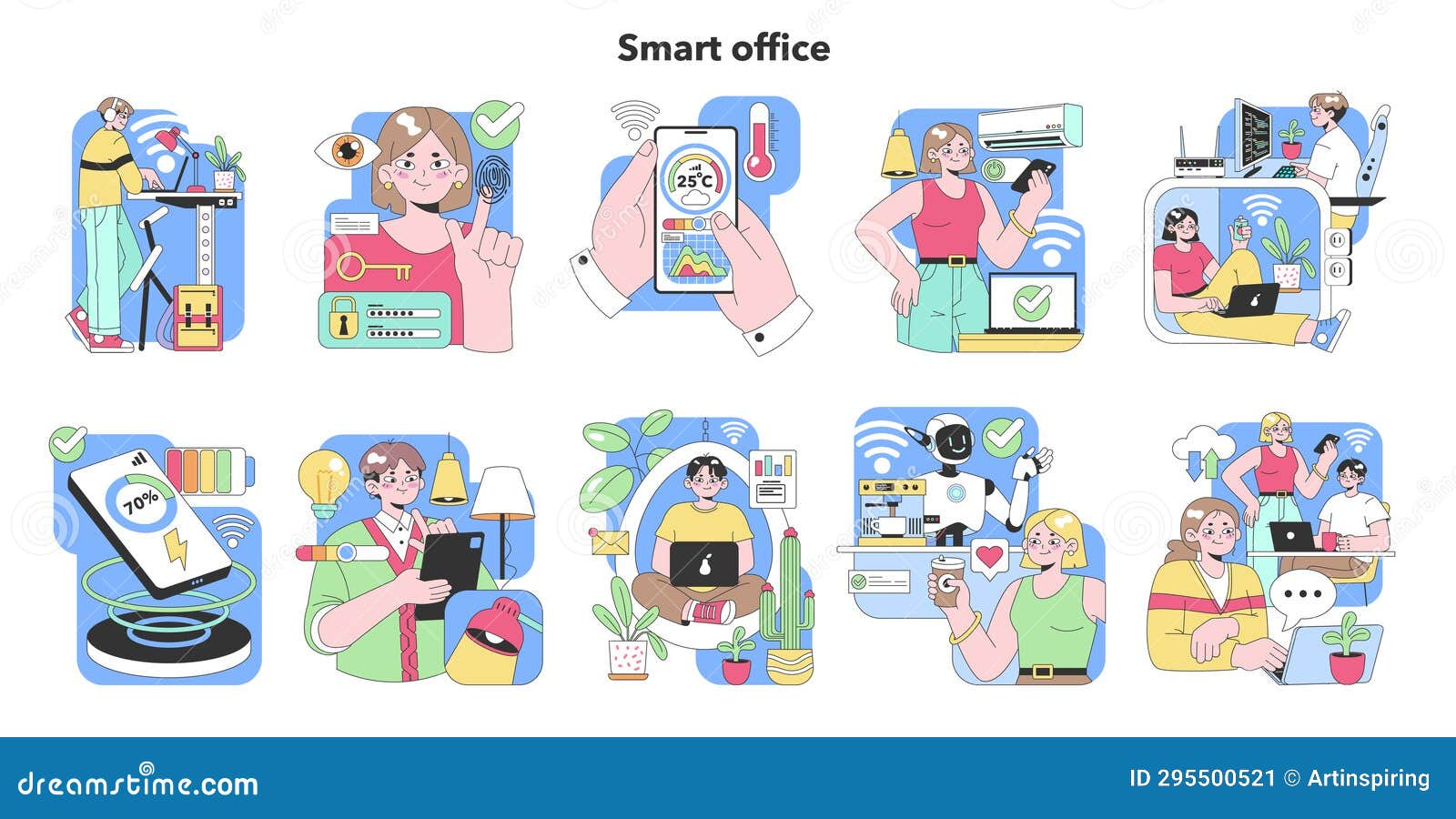 Smart Office Set. Flat Vector Illustration Stock Vector - Illustration ...