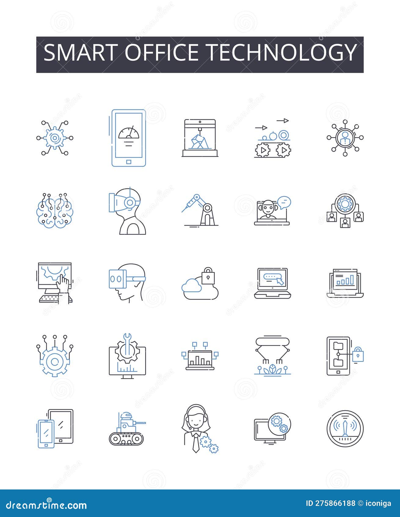 Smart Office Technology Line Icons Collection. Responsive Web Design ...