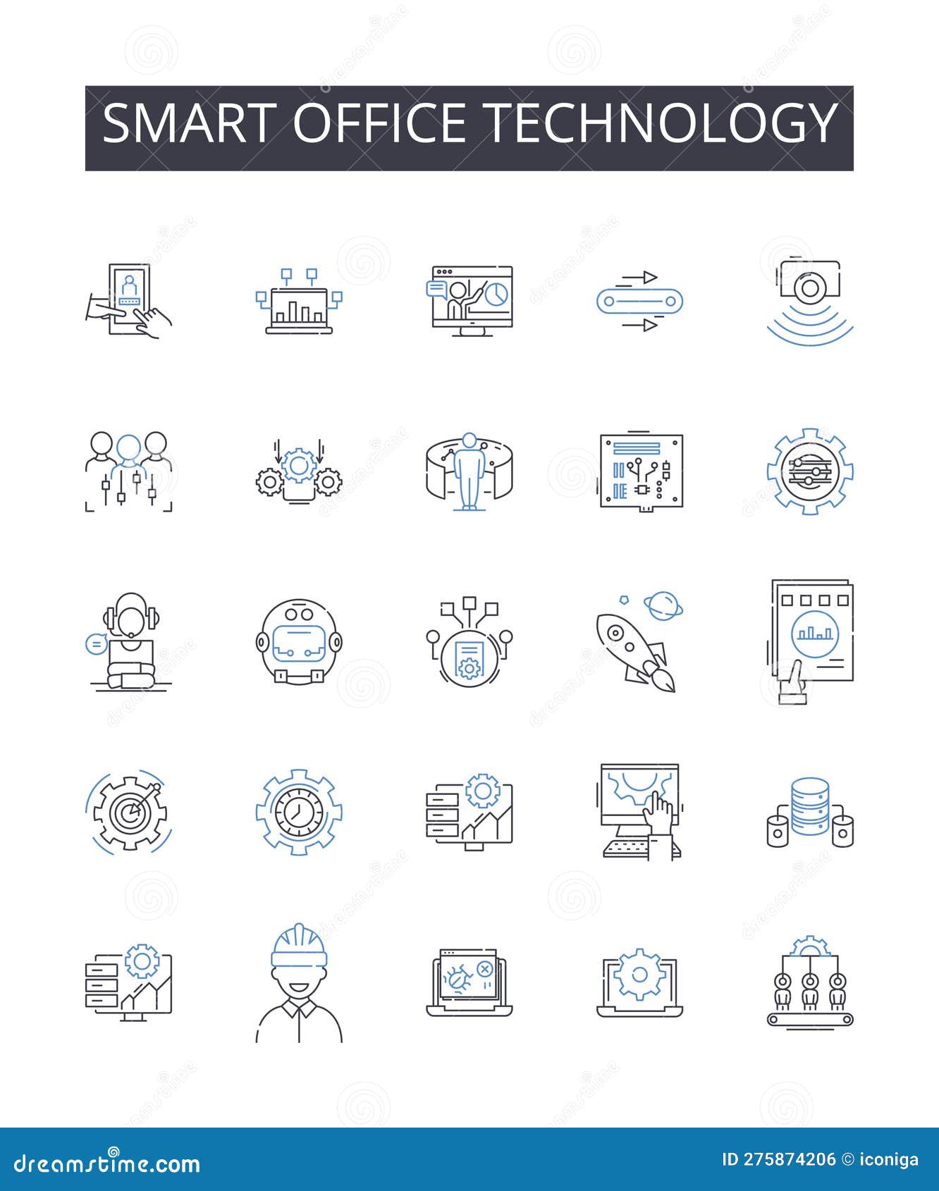 Smart Office Technology Line Icons Collection. Responsive Web Design ...