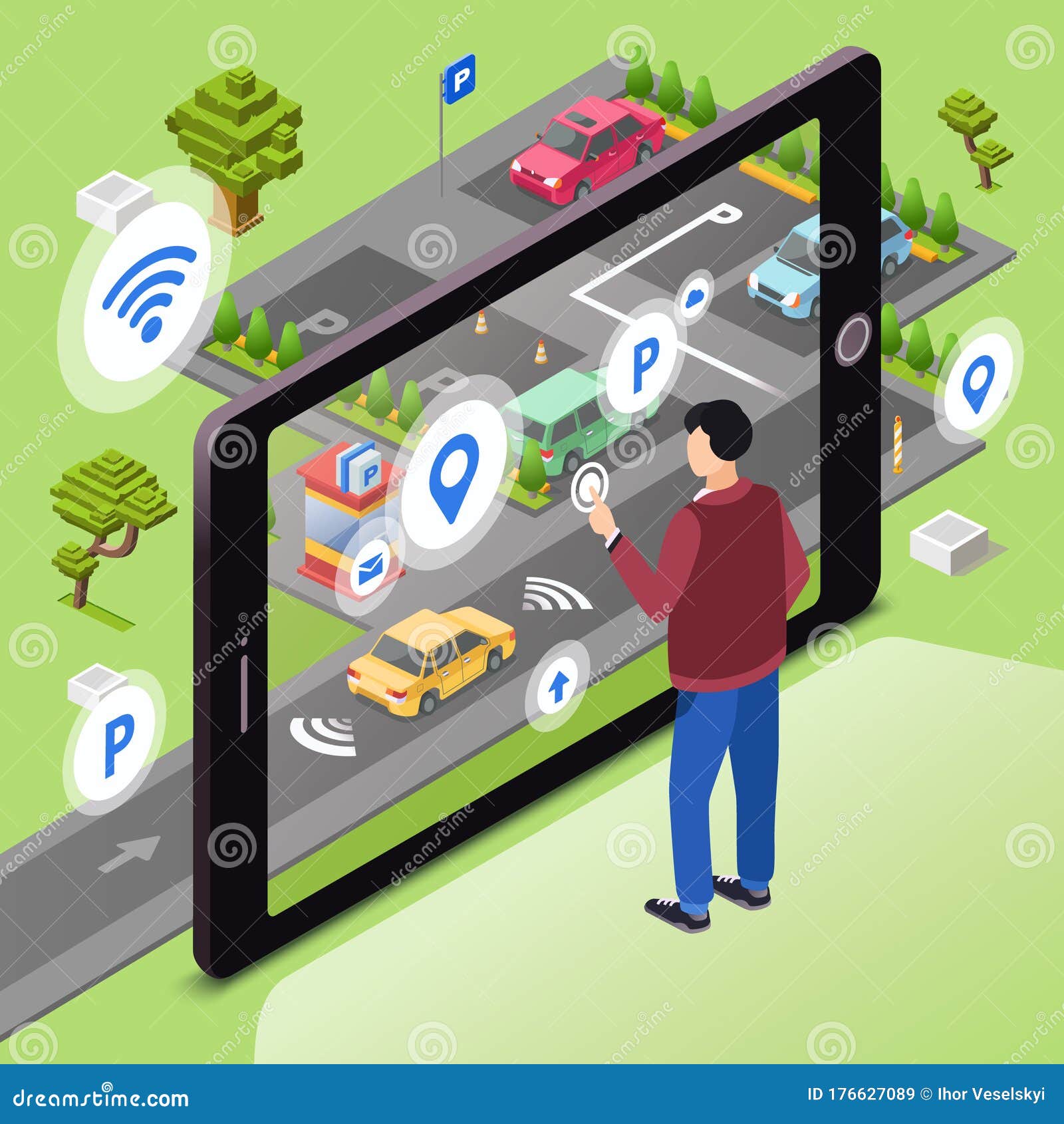 Smart Parking Vector Illustration of Wireless Smartphone App Technology ...