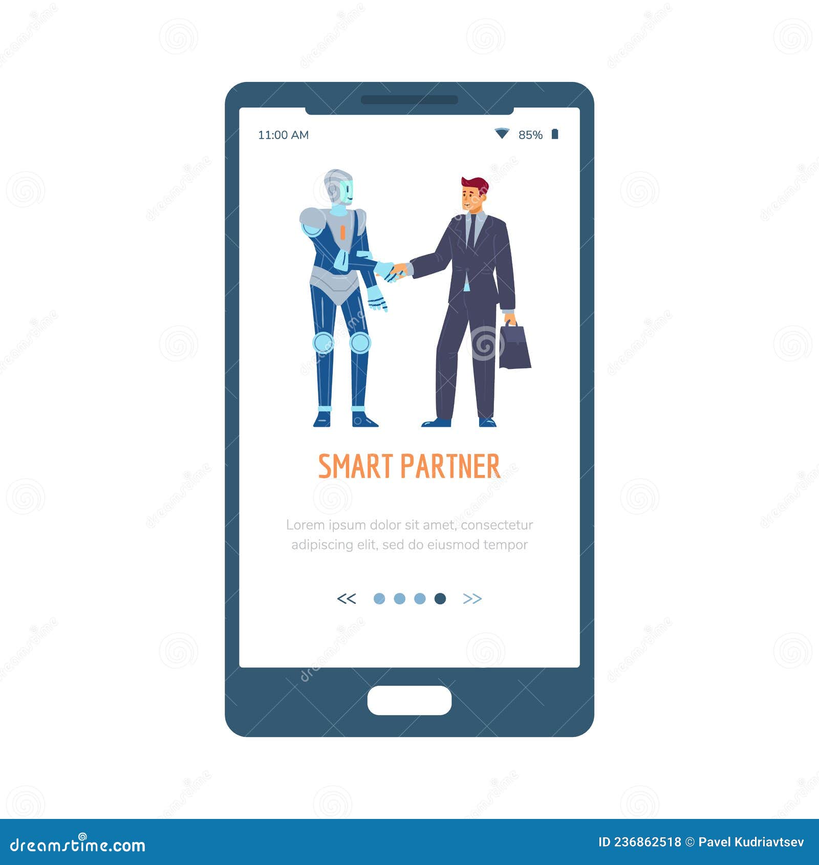 Smart Partner and Robots for Business Onboarding Page, Flat Vector ...