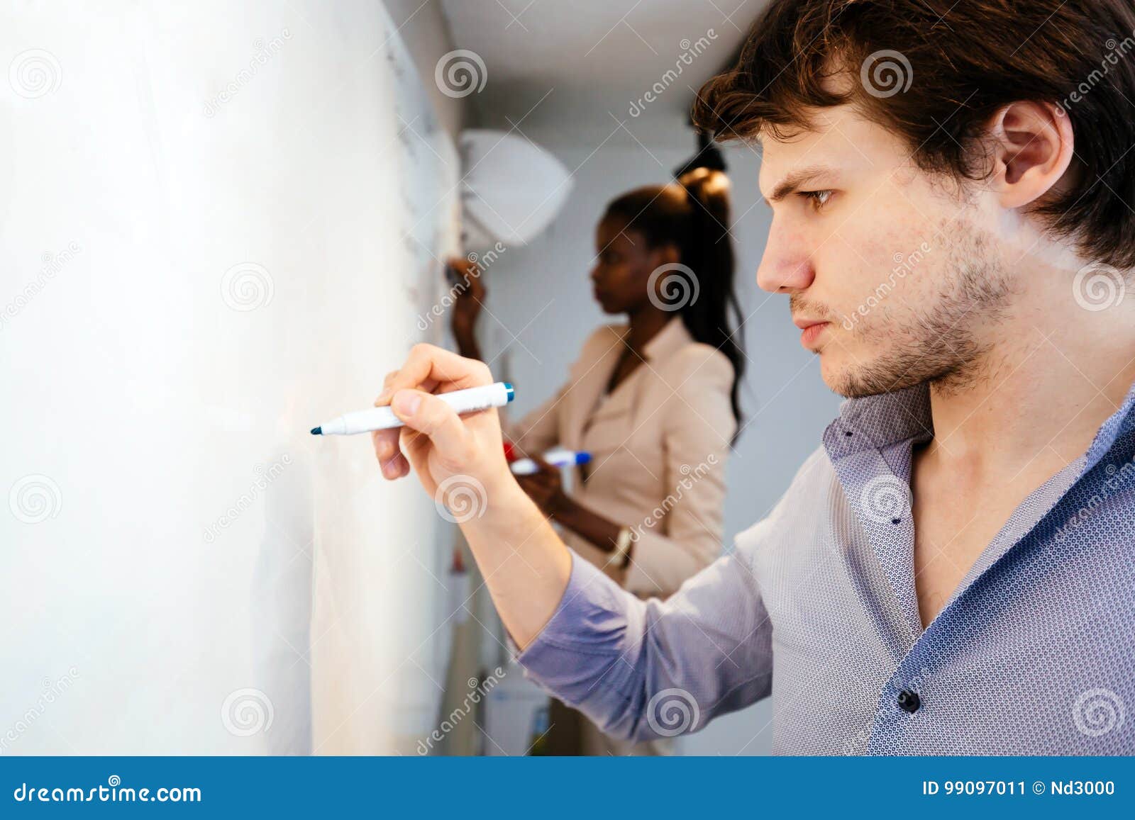 Smart People Writing on Whiteboard Stock Image - Image of person ...