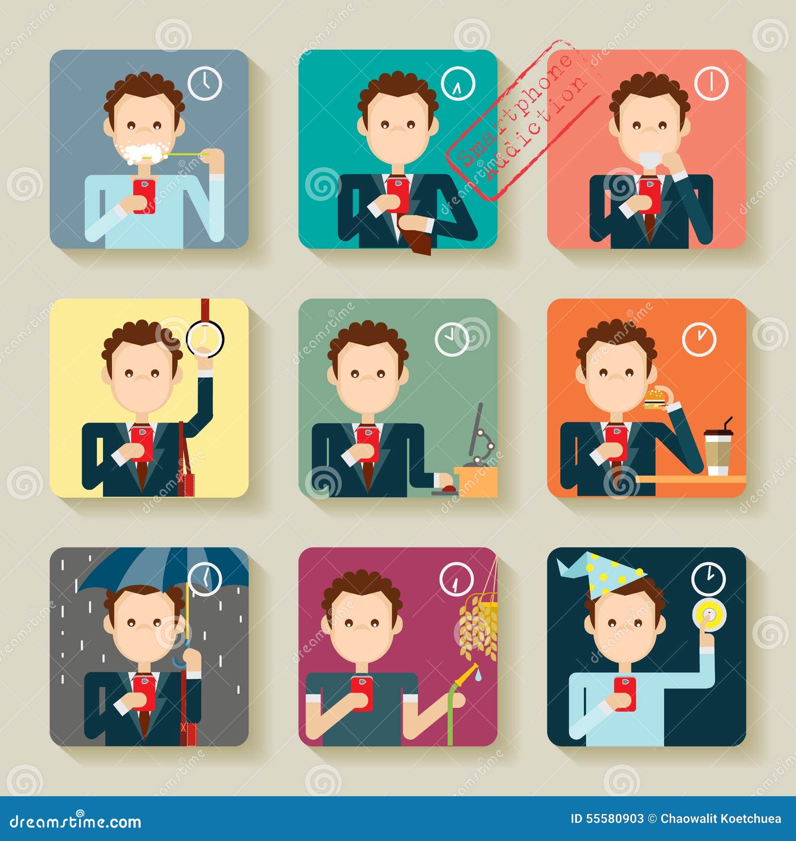 Smart Phone Addiction Infographics Stock Vector - Illustration of ...