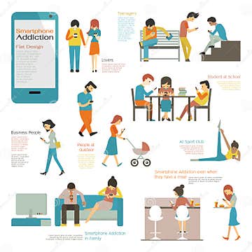 Smart phone addiction stock vector. Illustration of info - 68305577
