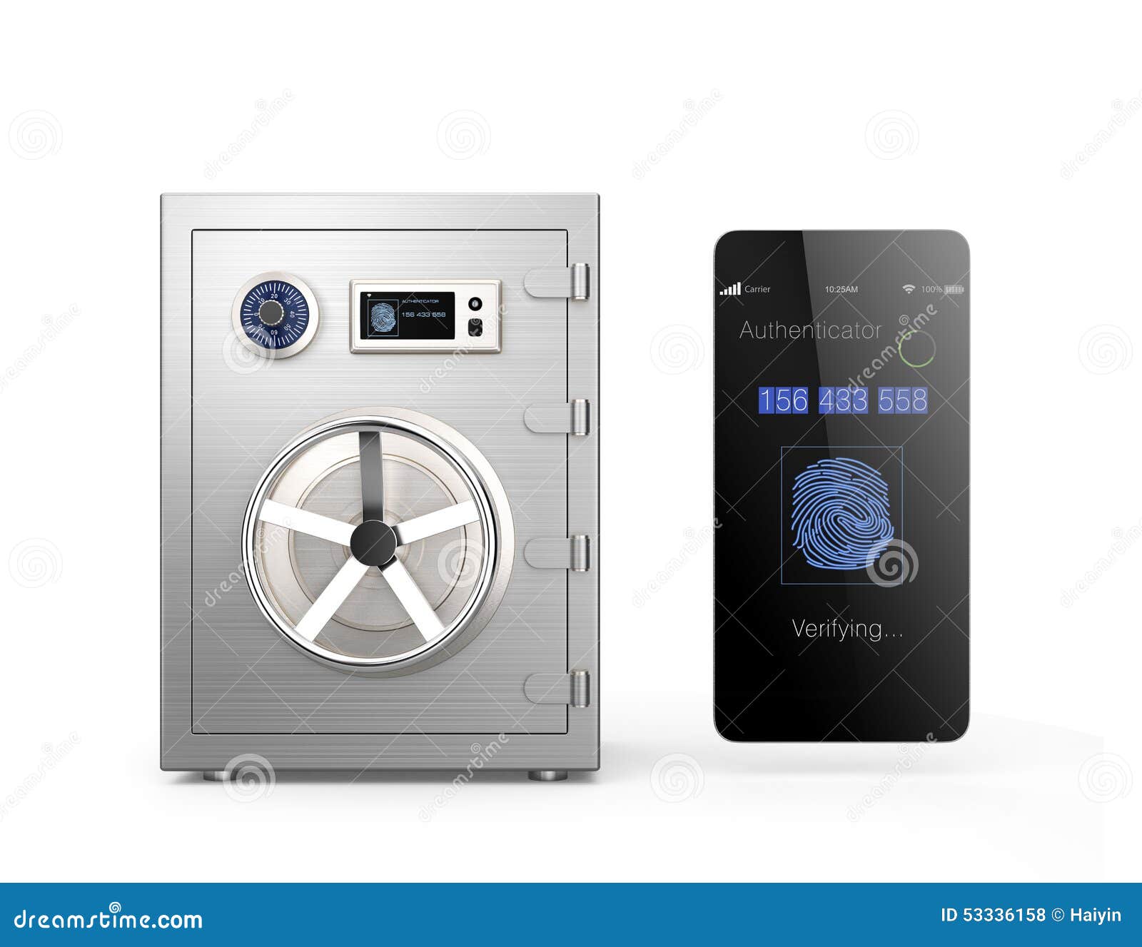 Smart Phone Authentication App Unlock a Metal Safe Stock Illustration ...