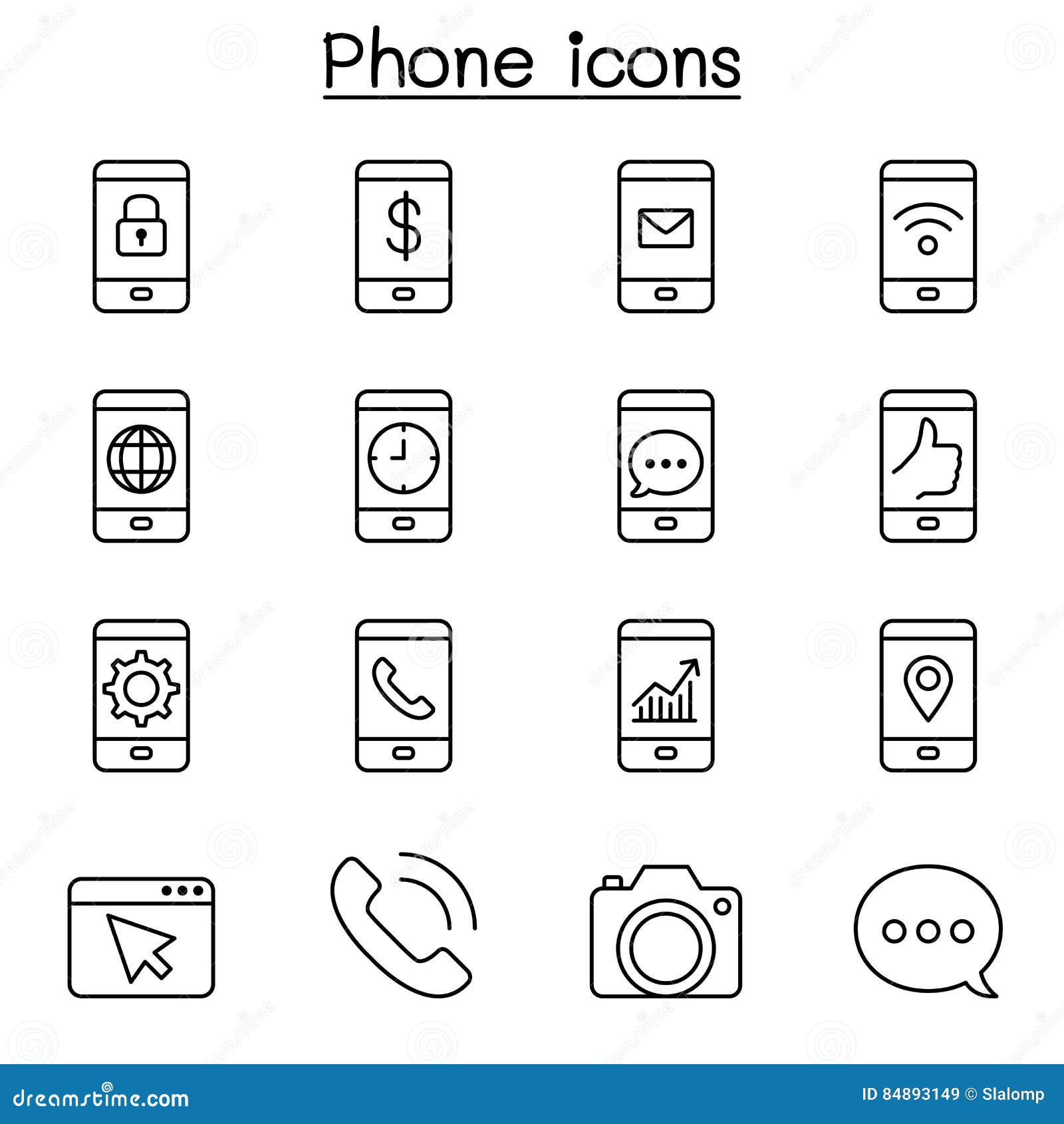 Smart Phone & Basic Application Icon Set in Thin Line Style Stock ...