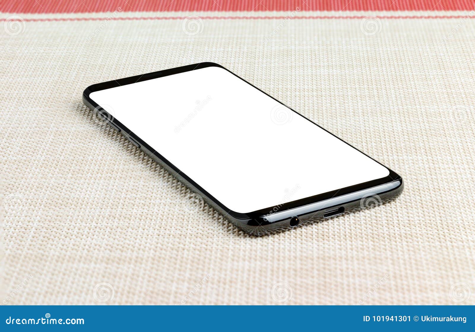 Smart Phone with Blank White Screen on the Fabric Stock Image - Image ...